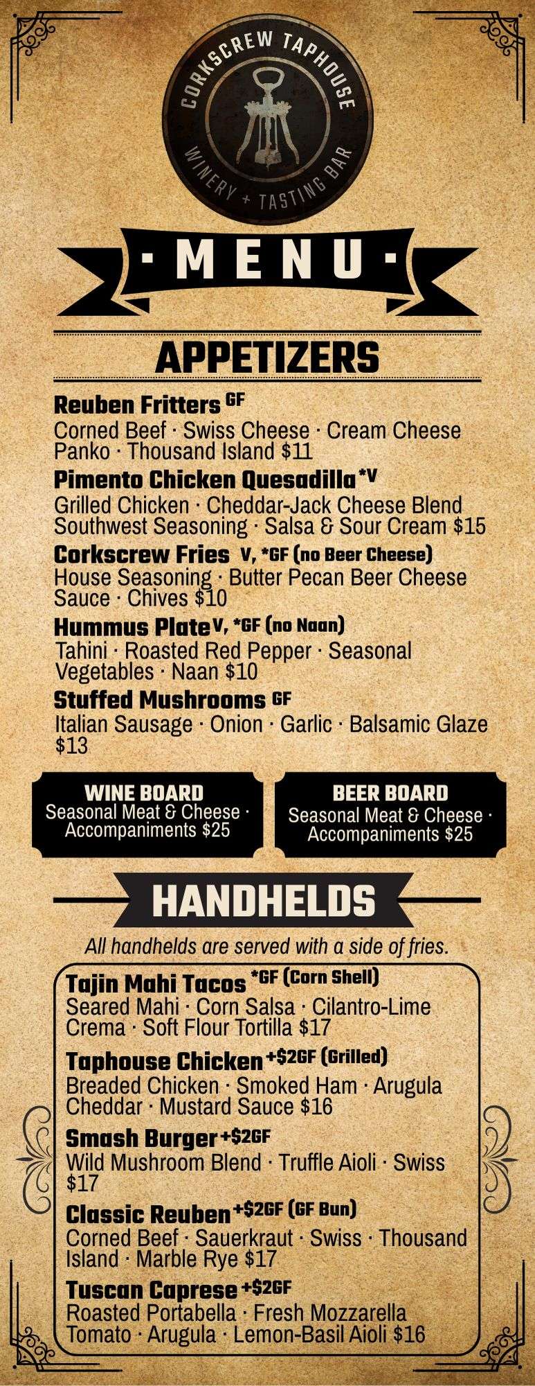 Menu - Corkscrew Taphouse