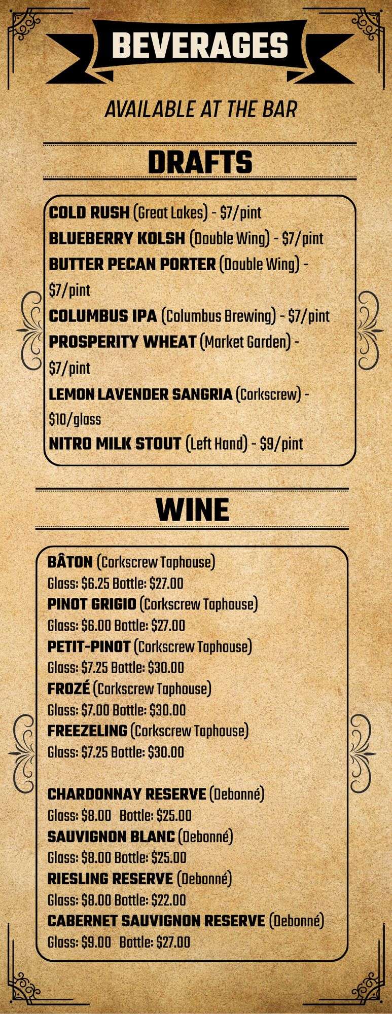 Menu - Corkscrew Taphouse