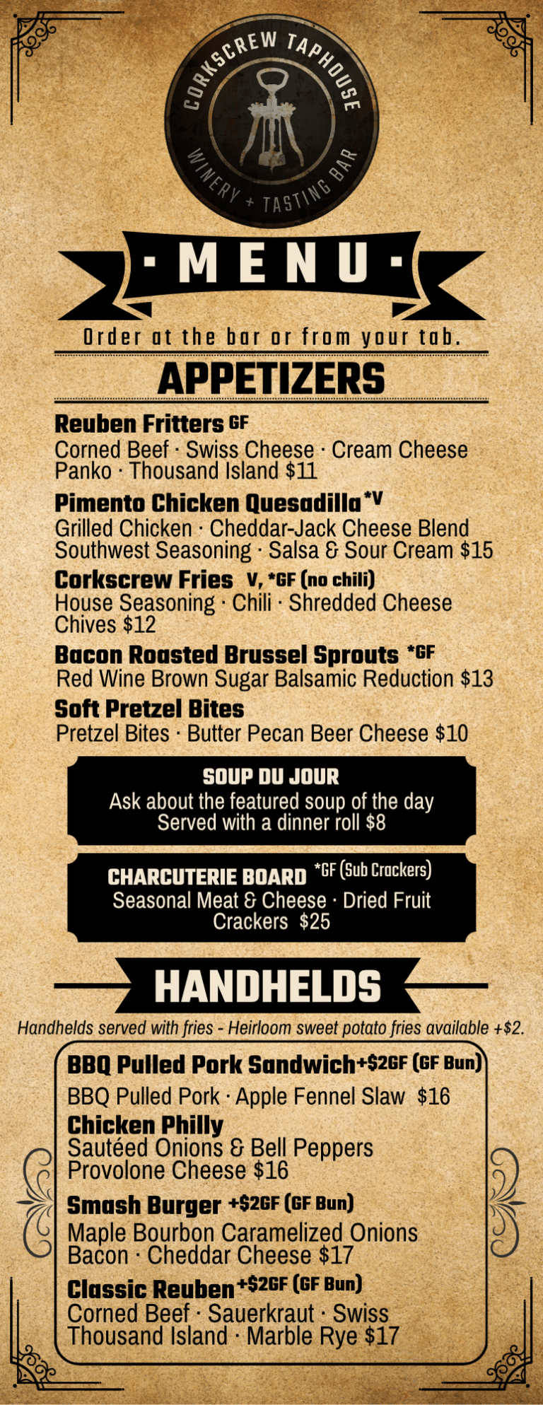 Menu - Corkscrew Taphouse